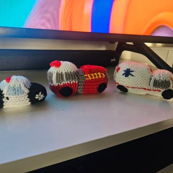 Miniature Fire Engine Knitted Soft Toy - Model Vehicle - Fire Truck ...