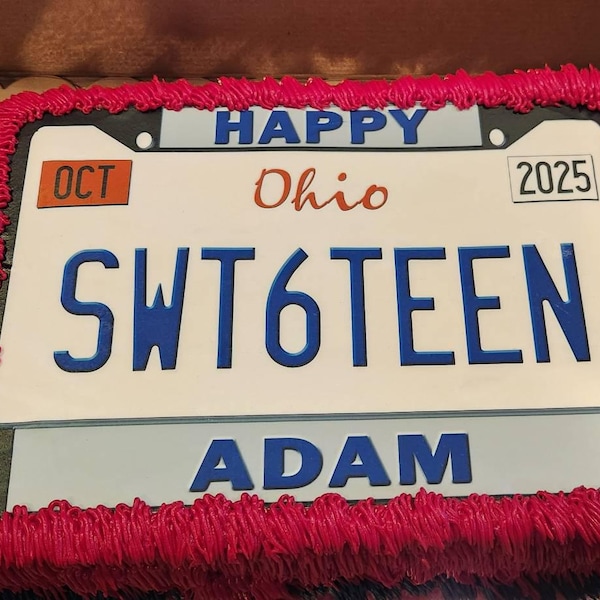 Custom Edible Sweet 16 License Plate Cake Topper Picture. Permit ...