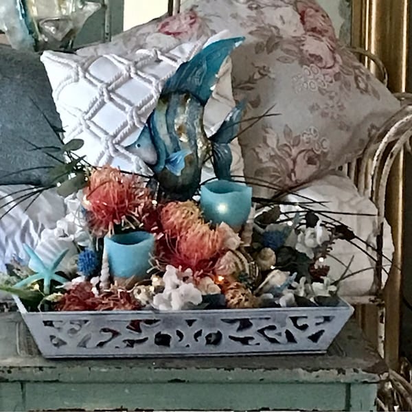 Beach Decor, Fish Decor, Beach Centerpiece, Nautical Centerpiece, Large ...