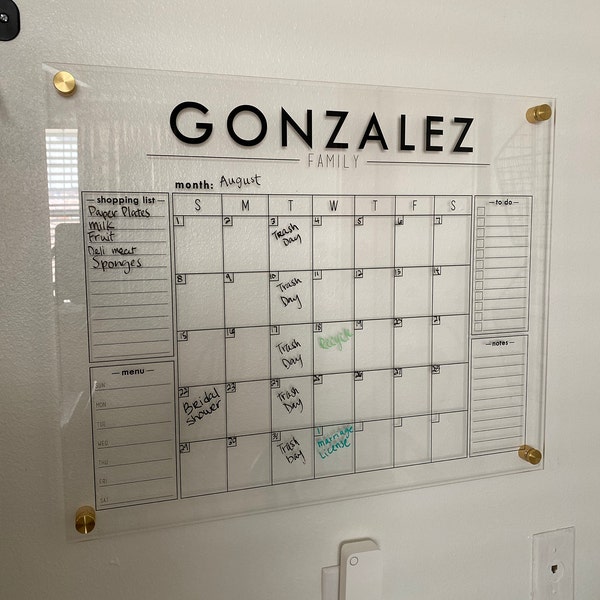 Custom Acrylic Calendar W/ Notes Box, Priorities Box, and Reminders Box ...
