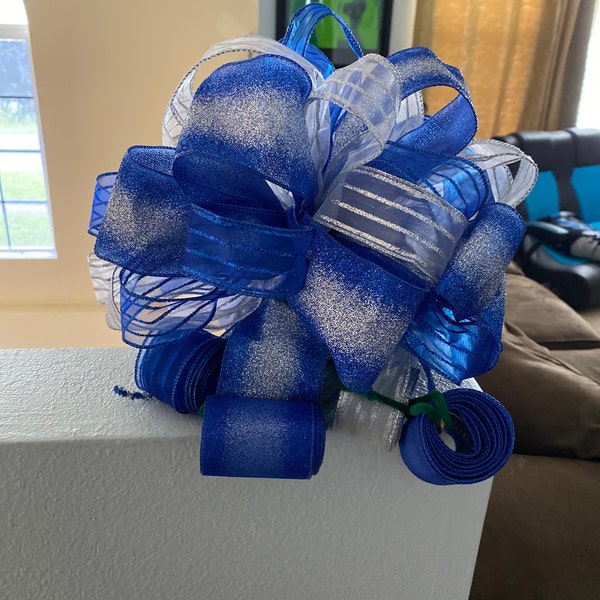 Blue and Silver Christmas Tree Topper Bow Royal Blue and Silver Tree ...