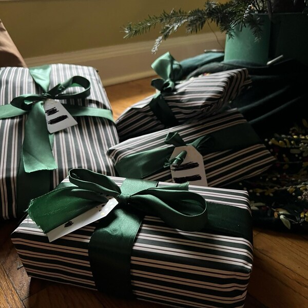 Striped Wrapping Paper Holiday Gift Wrap Green Gift Wrap Elegant ...