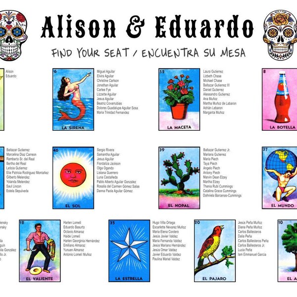 Mexican Loteria Wedding Seating Chart- Rush Service Digital File ...
