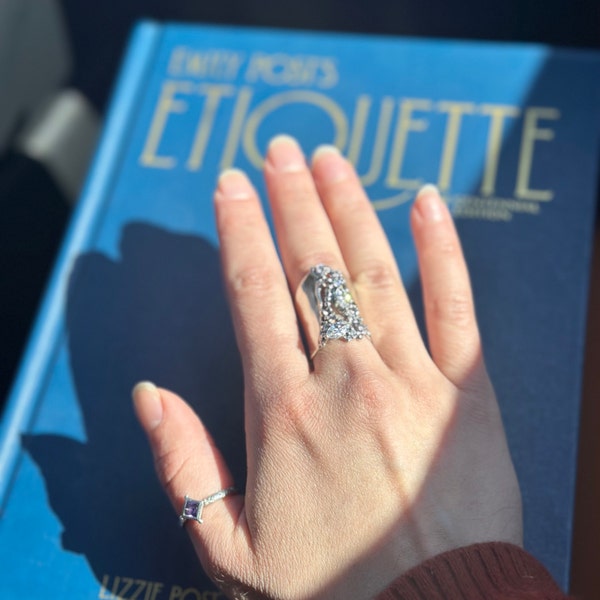 Long Statement Ring, 925 Sterling Silver Ring, Shield Ring, Cubic ...