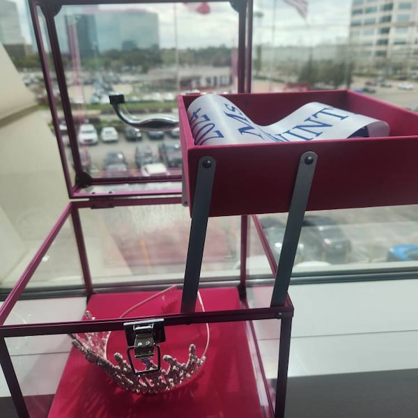 Purple Rhinestone Pageant Crown Box Tiara Display With Sash Holder Tray ...