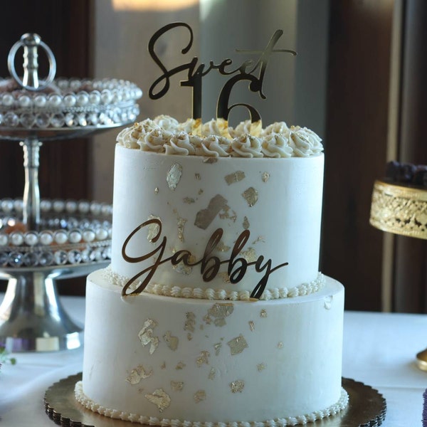 Sweet 16 Topper & Name Charm Set | Acrylic Cake Topper Set | Sixteenth ...