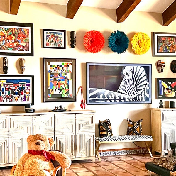 White Juju Hat Wall Décor Set, Boho Wall Decor, Ivory Juju Hat Feather ...