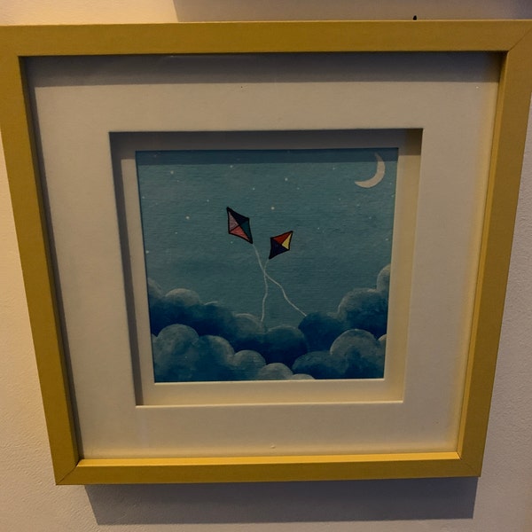 Blue Kite Art Print | 4"x4" | 5"x5" | Blue Wall Art | Home Office Wall ...
