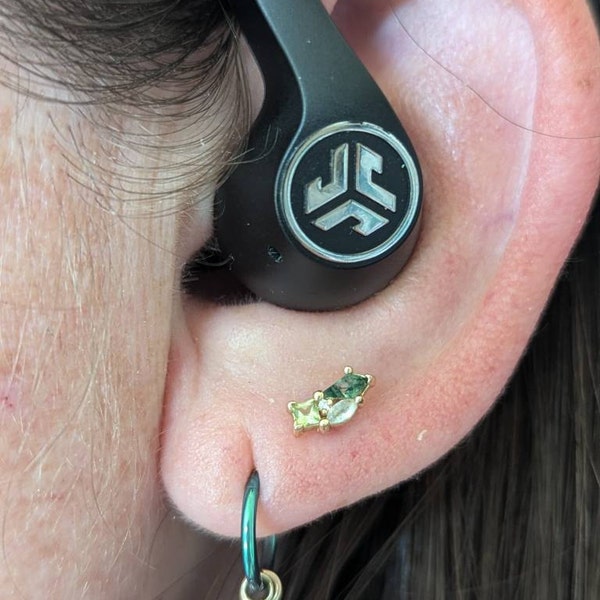 14K Solid Gold Black Rutilated Quartz Teardrop Daith Hoop, Gold Nose ...