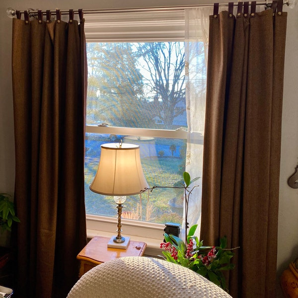 Herringbone Wool Curtains With Brass Snap Buttons, Custom Made Curtains ...