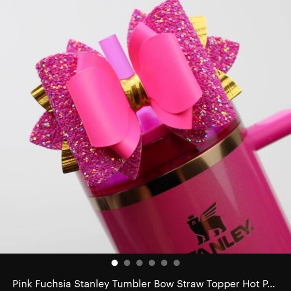 Pink Fuchsia Stanley Tumbler Bow Straw Topper Hot Pink and Gold Stanley ...