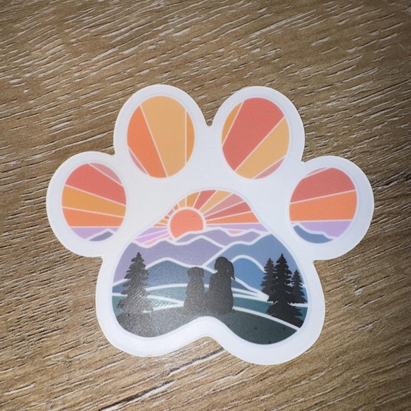 Dog Paw Print Mountain Girl With Dog Clear Vinyl Sticker || Hiking ...