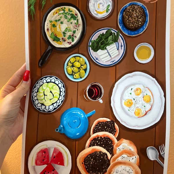 Arab Breakfast Spread Art Print | Middle Eastern Cuisine | Arab Food ...