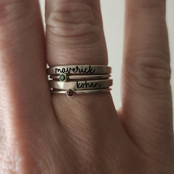 Ring Set Gift for Mom Stackable Rings Personalized Name Rings 14k Gold Filled Name Ring Set ...