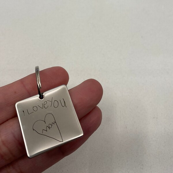 Custom Engraved Text Key Chain - 25mm Square Stainless Steel Tag With ...