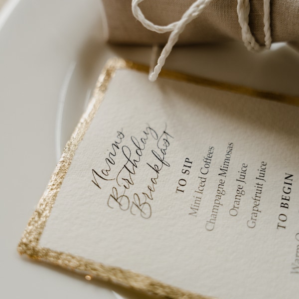 Menus on Handmade Paper With or Without Gold, Silver or Rose Gold Foil ...