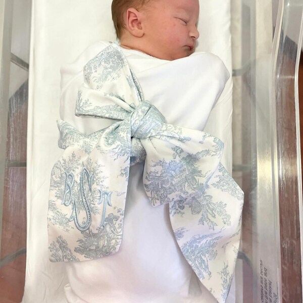 9 Colors Monogrammed Newborn Baby Pink Toile Bow Sash, Maternity Photo ...