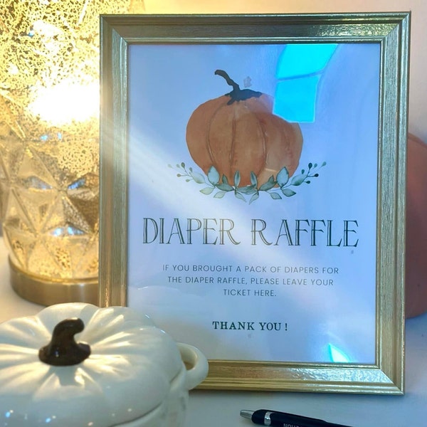 Pumpkin Baby Shower Diaper Raffle Sign & Matching Ticket, Autumn Party ...