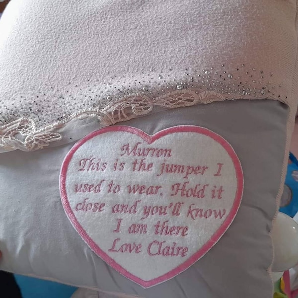 Personalised Heart Shaped Memory Embroidery Patch for a Memory Pillow Cushion or Bear This is ...