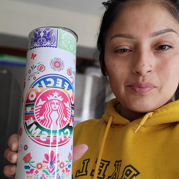 Cafecito Y Chisme 20oz Skinny Tumbler Colorful Mexican Theme Banner ...