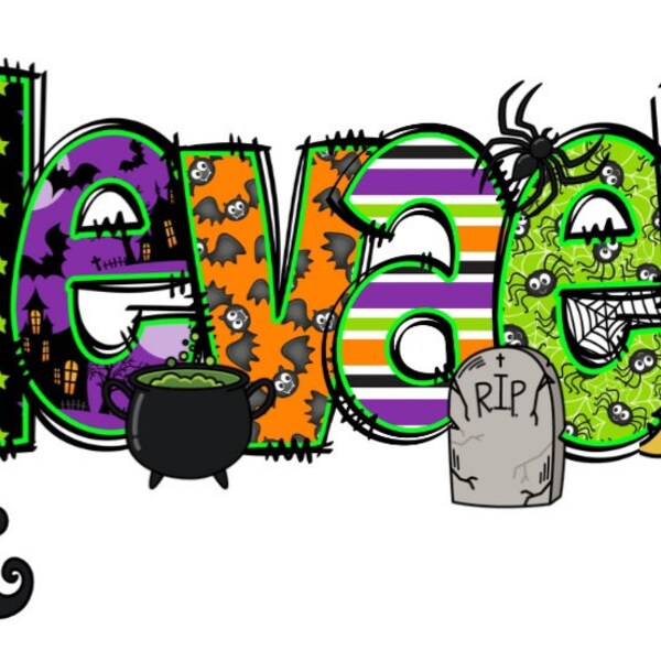 Halloween Doodle Letters With Clip Art PNG Files, Make Your Own Name ...