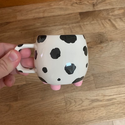 Cute Cow Mug, Polka Dot Clay Coffee Mug, Black White Kitchen Decor ...