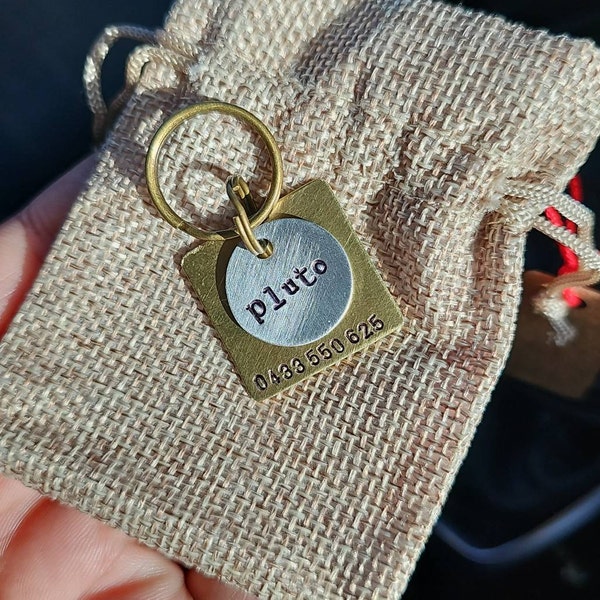 The Emma 007 Bow Pet ID Tag Small Dog Cat Feminine Unique Handstamped ...