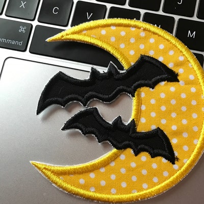 Bats and Moon Patch, Iron on Patch, Halloween Patch, Bats and Moon ...
