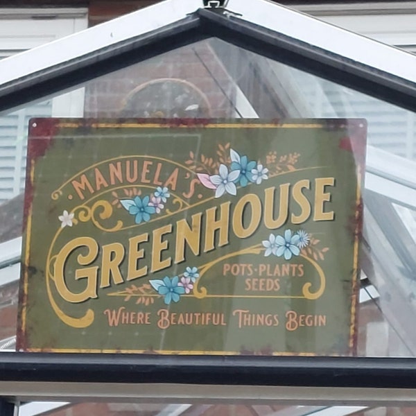 Personalised Greenhouse Sign Metal Garden Wall Door Decor Accessory ...