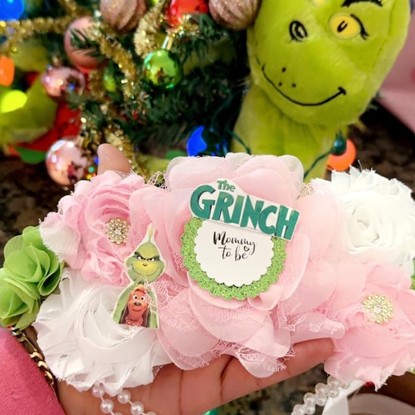 Grinch Baby Shower Sash, Christmas Grinch Red and Green Baby Shower ...
