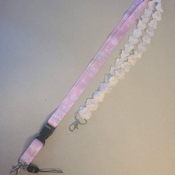 White Lace Lanyard Coquette Cute Pretty Lanyard With Pink or Blue ...