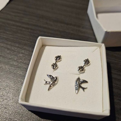 Swallow Stud Earrings. Sterling Silver. Dainty Sparrow Studs. Sparrow Bird Jewelry. Small ...
