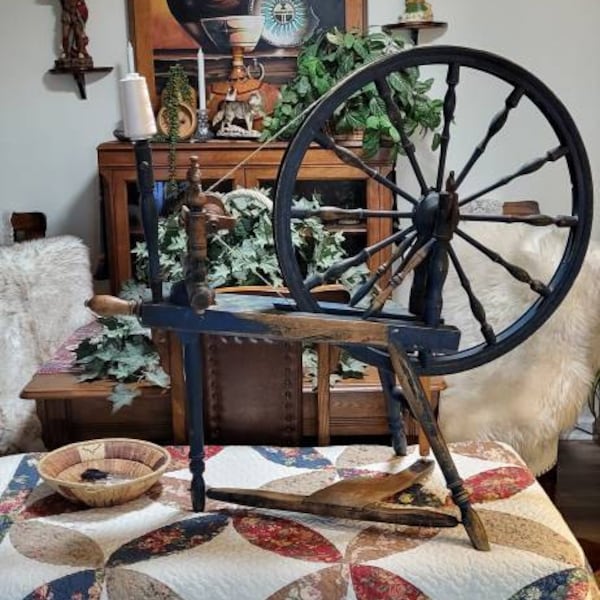 Rare Vintage Swedish Wheel Parlor Wooden Spinning WHEEL With Wheel 26 ...