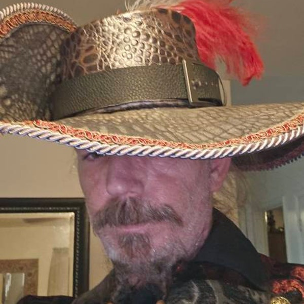 Brown Leather Tooled Tri Corner Pirate Hat - Etsy
