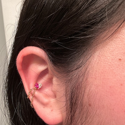 16g Dainty Flower Helix Double Chain Ear Stud, Flat Back Chain Hoop ...