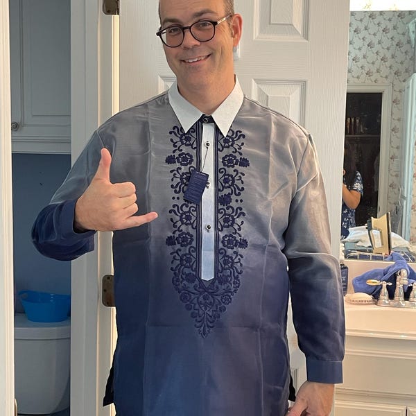 FILIPINIANA Jusi Fabric Hand Painted BISHOP SLEEVE Jacket Barong ...