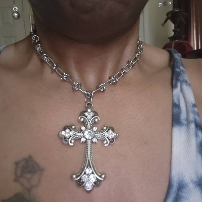 FALLEN ANGEL Stainless Steel Barbed Wire Winged Angel Cross Necklace ...