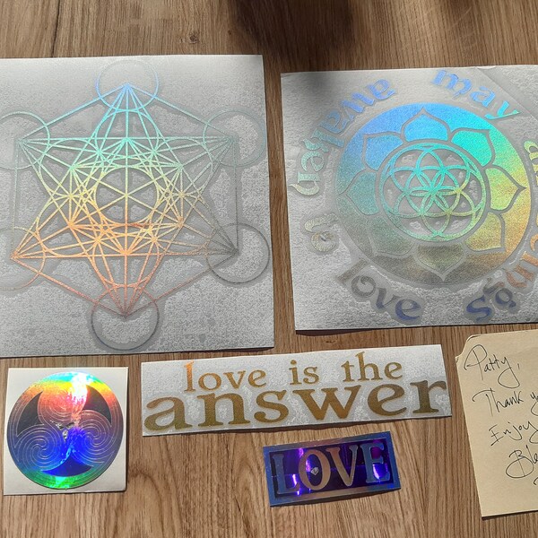 Awaken to Love/ Lotus Seed of Life Sticker- Prismatic Rainbow Silver or ...