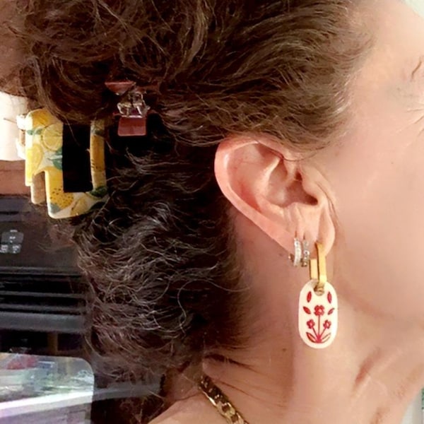 Charming Red & White Earrings, Elegant Double-sided Ceramic Earrings ...