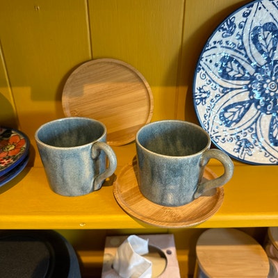 Handmade Ceramic Cup and Saucer, With Handle & Floral Sprig Design ...