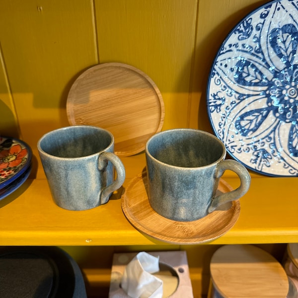 Handmade Ceramic Cup and Saucer, With Handle & Floral Sprig Design ...