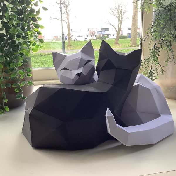 Yin & Yang Cats Papercraft, in PDF/JPG/SVG Format, Black and White Cats ...