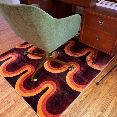 Brown Groovy Retro 70s Area Rug, Brown Orange Geometric Rug, Groovy ...