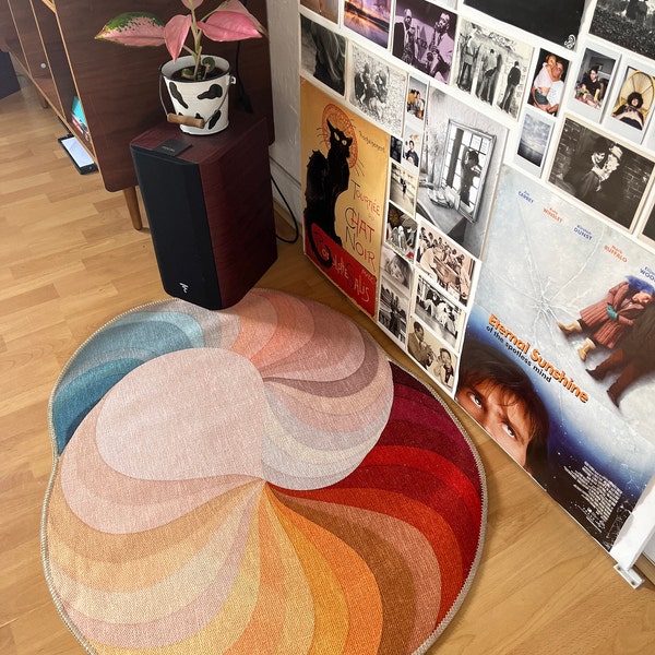 Retro Sunset Swirl Round Rug/ Antique Circle Carpet/ Bohemian Round ...