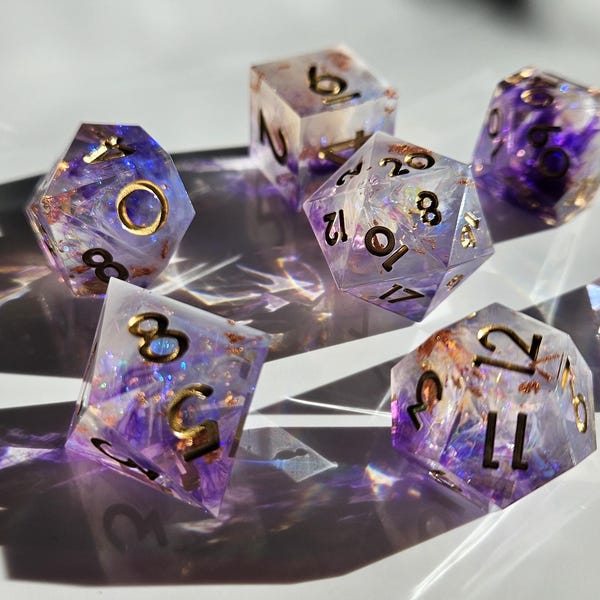 Light Purple DND Dice Set, Resin Sharp Edge Dice Set, D&D Dice Set for ...