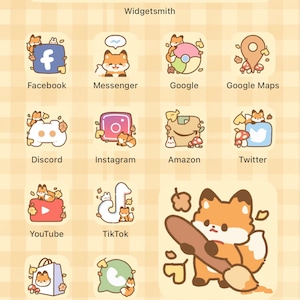 Cute Autumn Fox App Icon Set Kawaii Aesthetic Theme for Android IOS ...