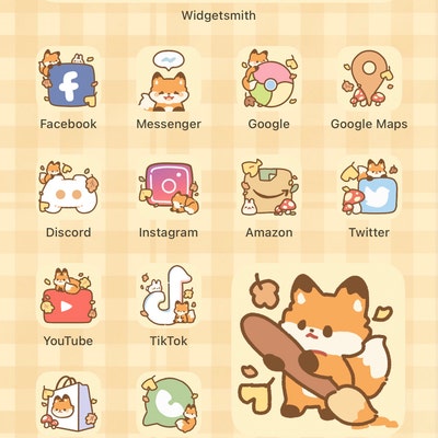 Cute Autumn Fox App Icon Set Kawaii Aesthetic Theme for Android IOS ...