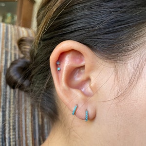 Turquoise Hoop Earring Sterling Silver Earring Dainty Hoop Huggie Hoop ...