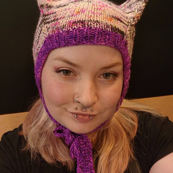 PATTERN for an Elevated, Adult Knitted Cat Hat / Kitty Ears Bonnet That ...