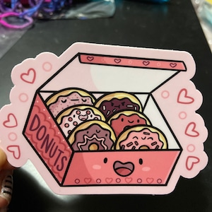 Box of Donuts Sticker Waterproof Vinyl Sticker Cute Donuts Sticker Pink ...